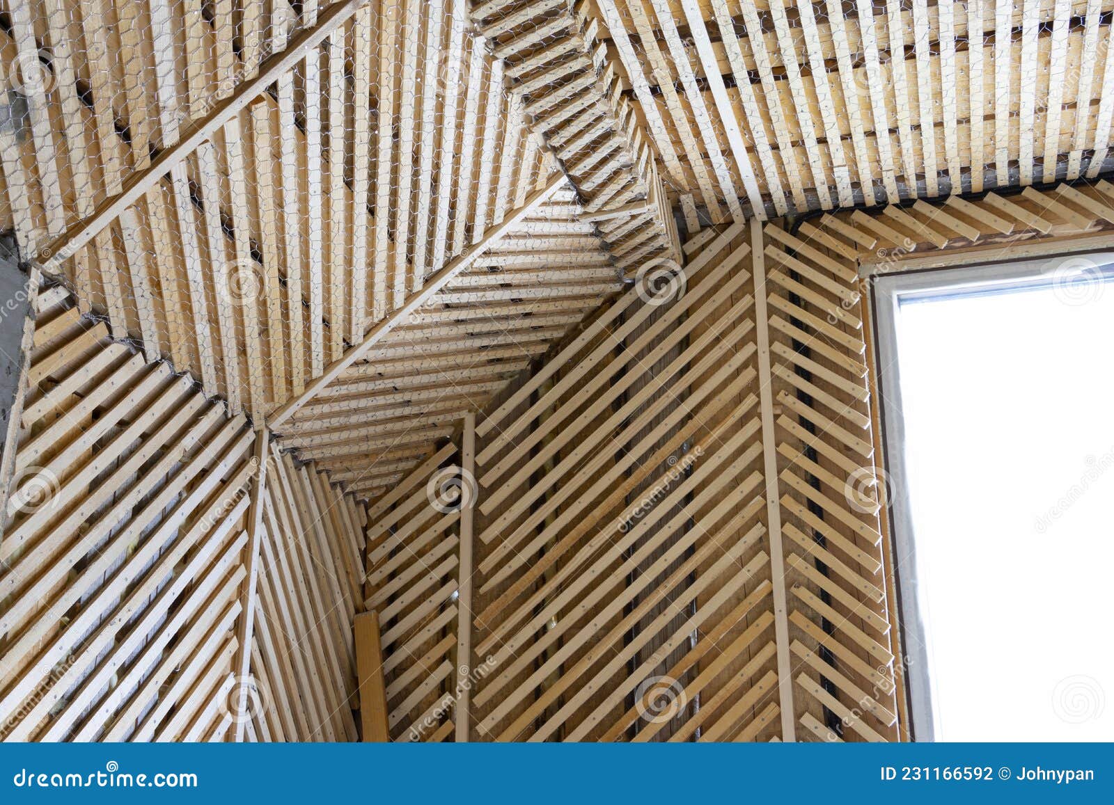 Wooden laths for new house stock photo. Image of material - 231166592