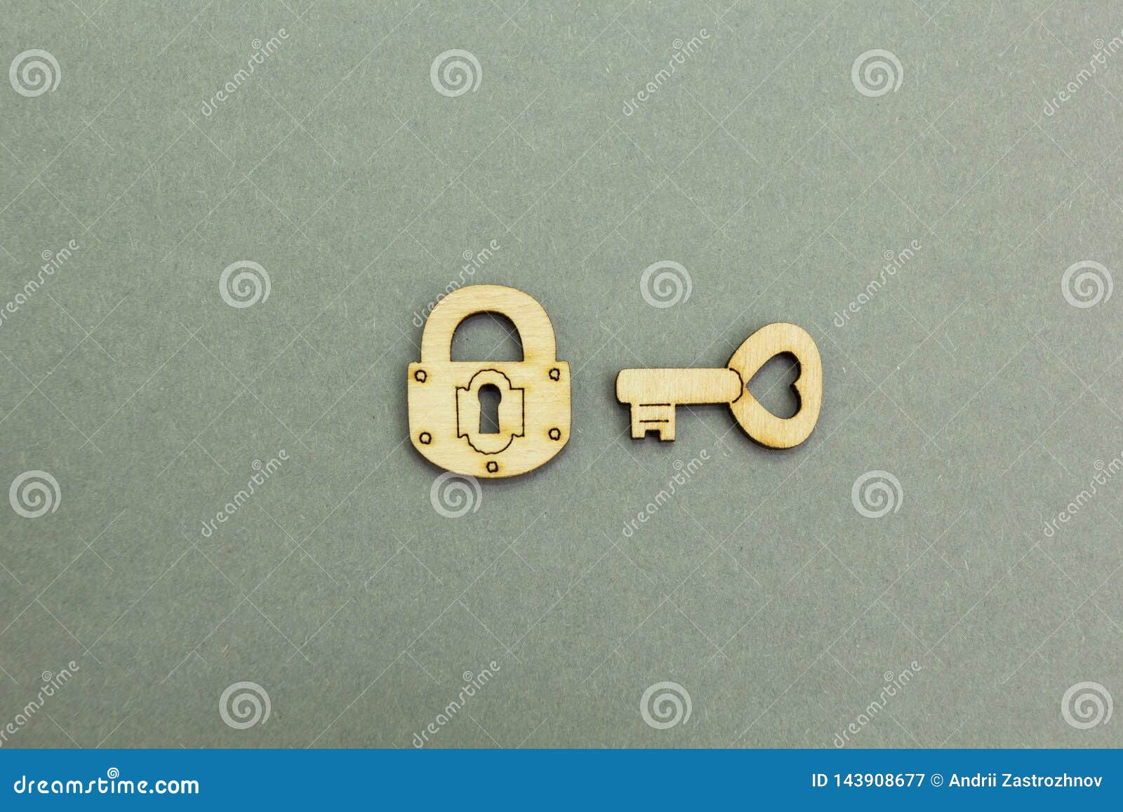 Wooden Lock and Key on a Gray Background Stock Image - Image of access ...