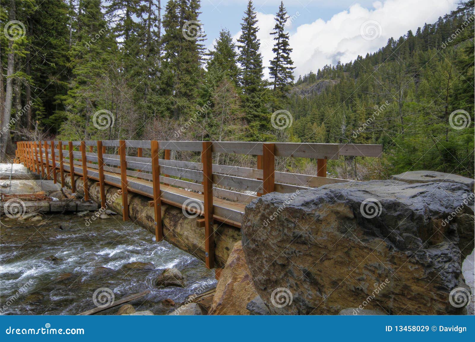 Wooden Log Bridge Over River Stock Image - Image of landscape, scenic ...