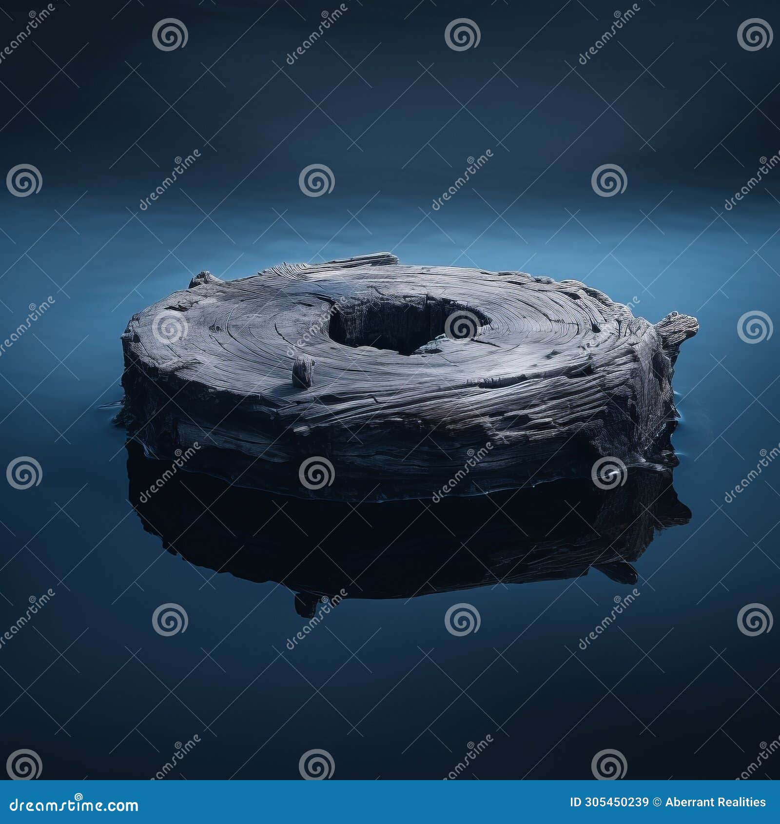 A Wooden Log Floating in the Water on a Dark Surface Stock Illustration ...