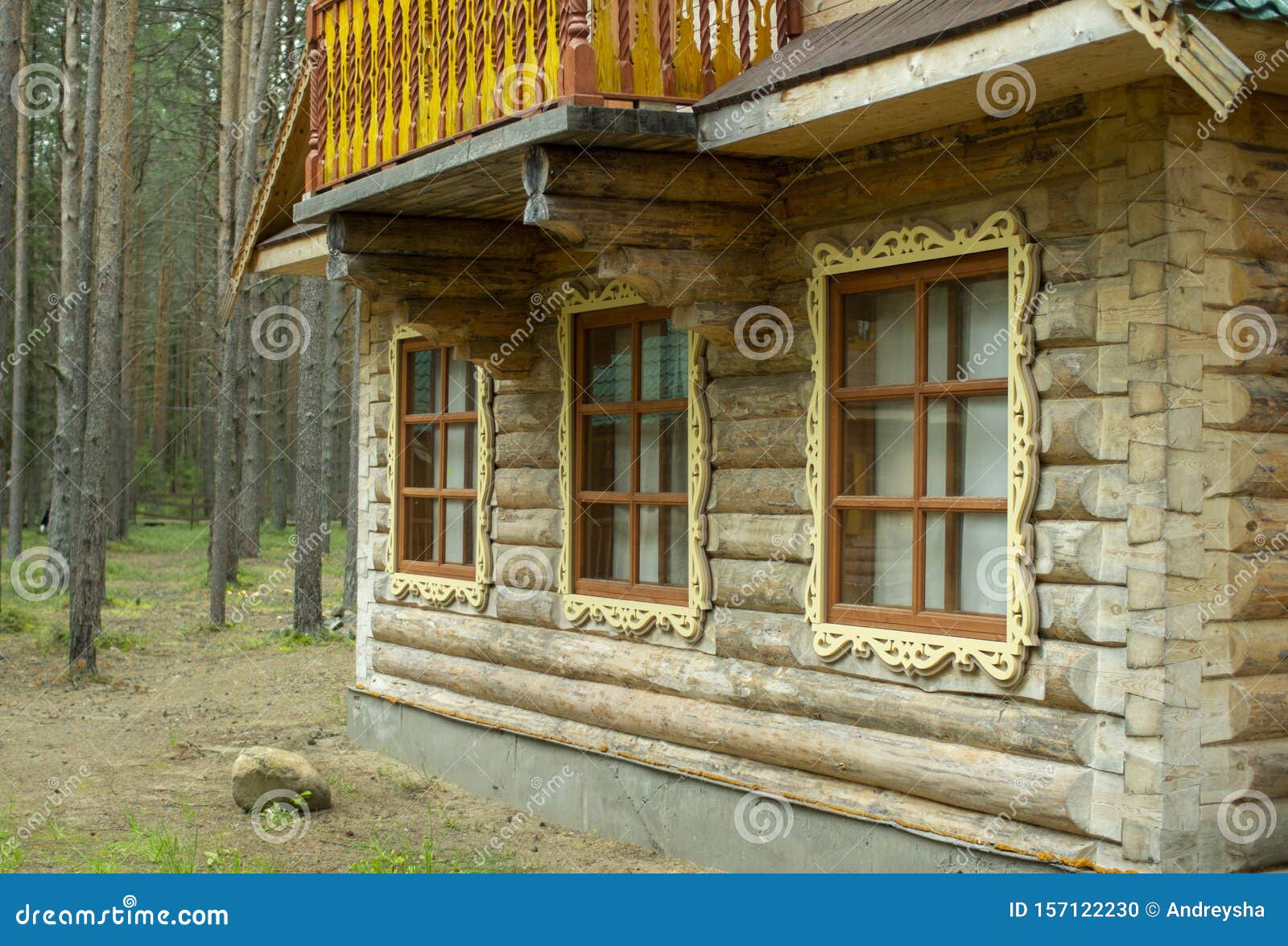 Wooden Log House. Window with Shutters of a Wooden House Stock Photo ...