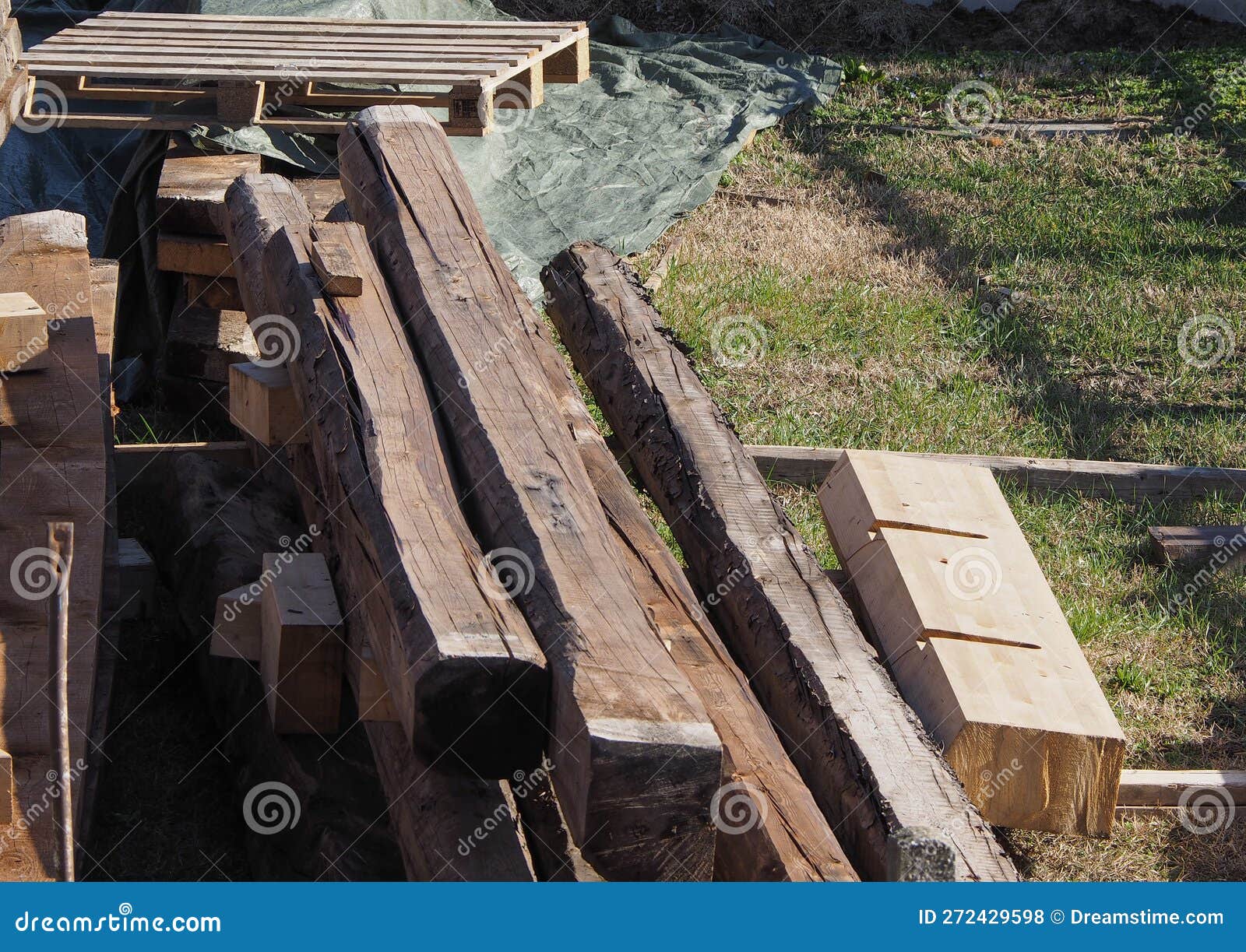 Wooden logs and beams stock photo. Image of wooden, wood - 272429598