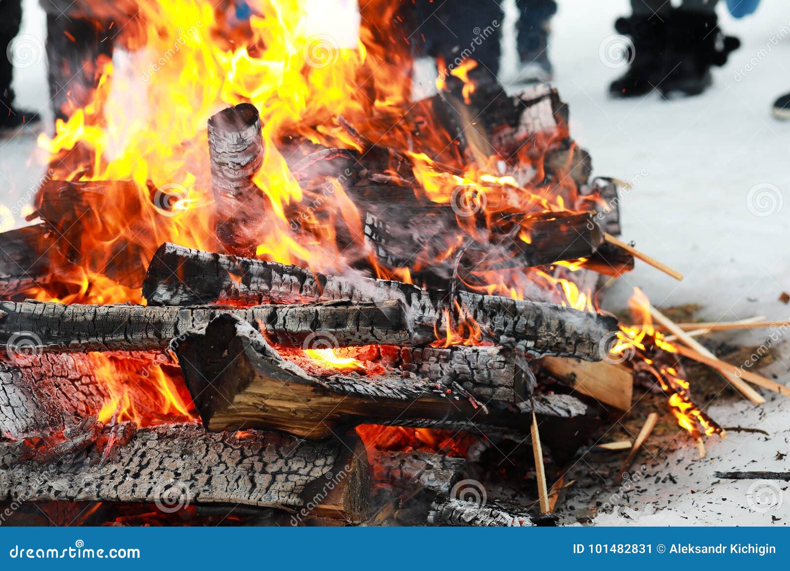 Wooden Logs Burn with a Bright Flame in the Fire Stock Image - Image of ...