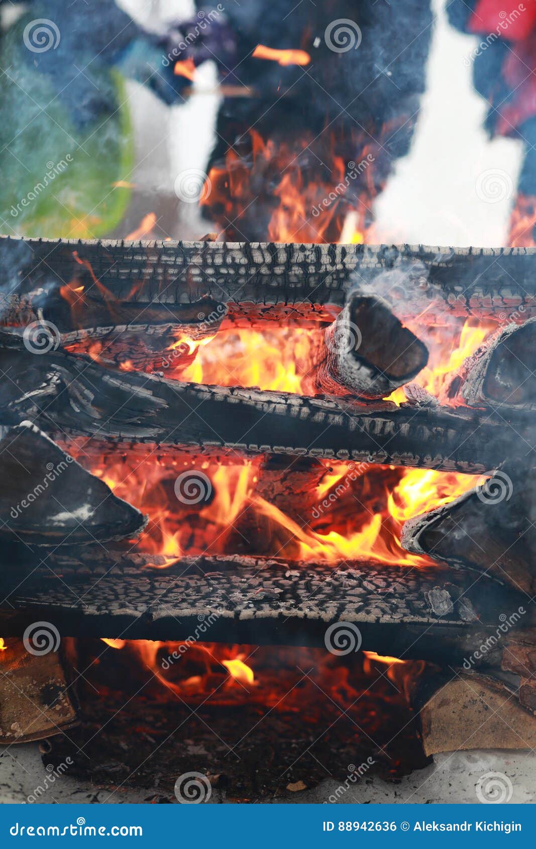 Wooden Logs Burn with a Bright Flame in the Fire Stock Photo - Image of ...