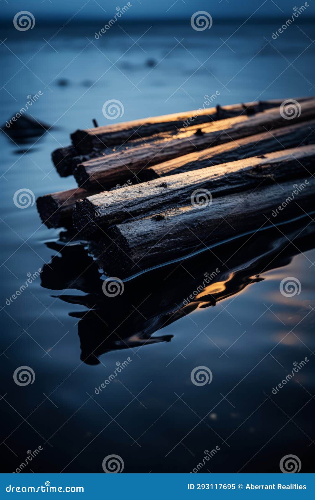 Wooden Logs Floating in the Water at Sunset Stock Illustration ...