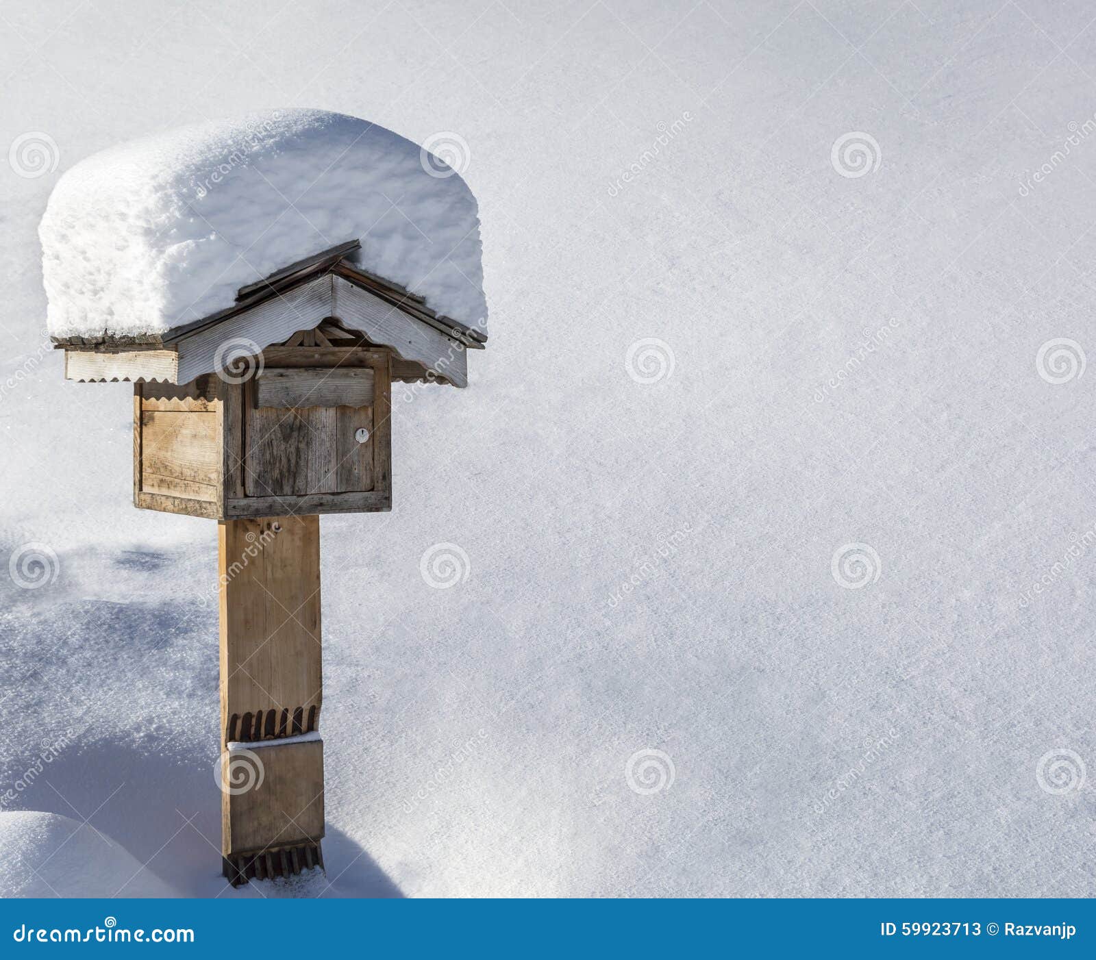 Wooden Mailbox in Winter stock image. Image of postmail - 59923713