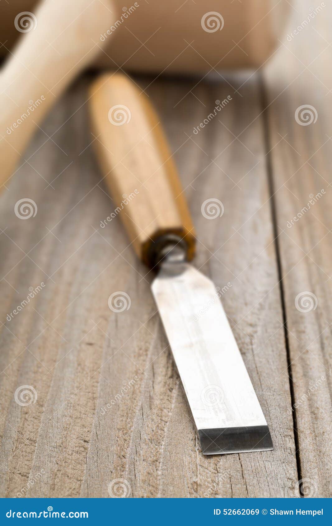 Wooden Mallet and Chisel on Wooden Table Stock Image - Image of head ...