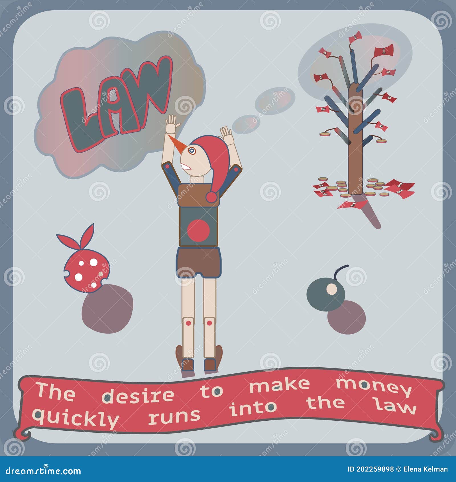 The Wooden Man Dreams of Getting Rich Stock Vector - Illustration of ...
