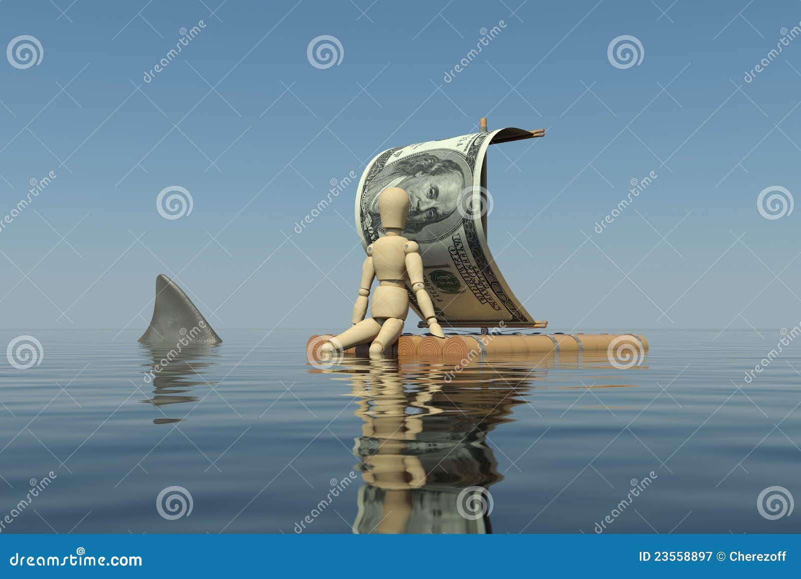 The Wooden Man Floats on a Raft Stock Illustration - Illustration of ...