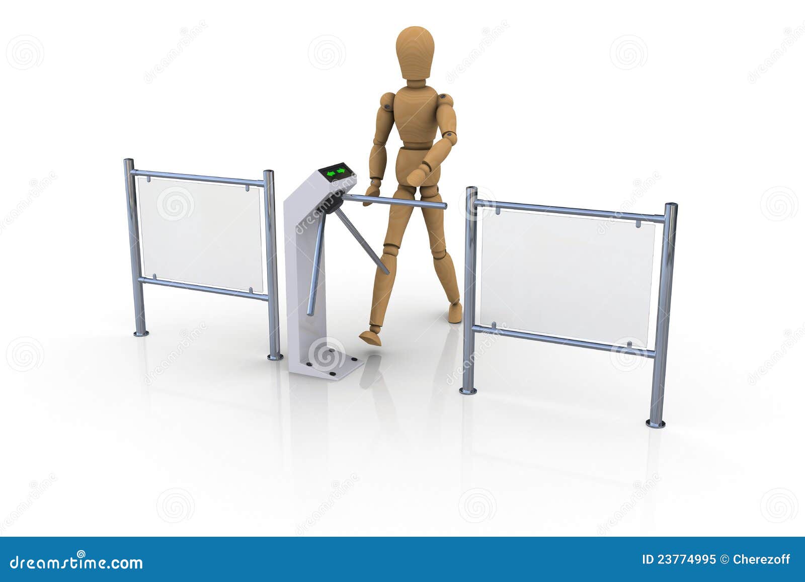 Wooden Man in Front of an Open White Turnstile Stock Image - Image of ...