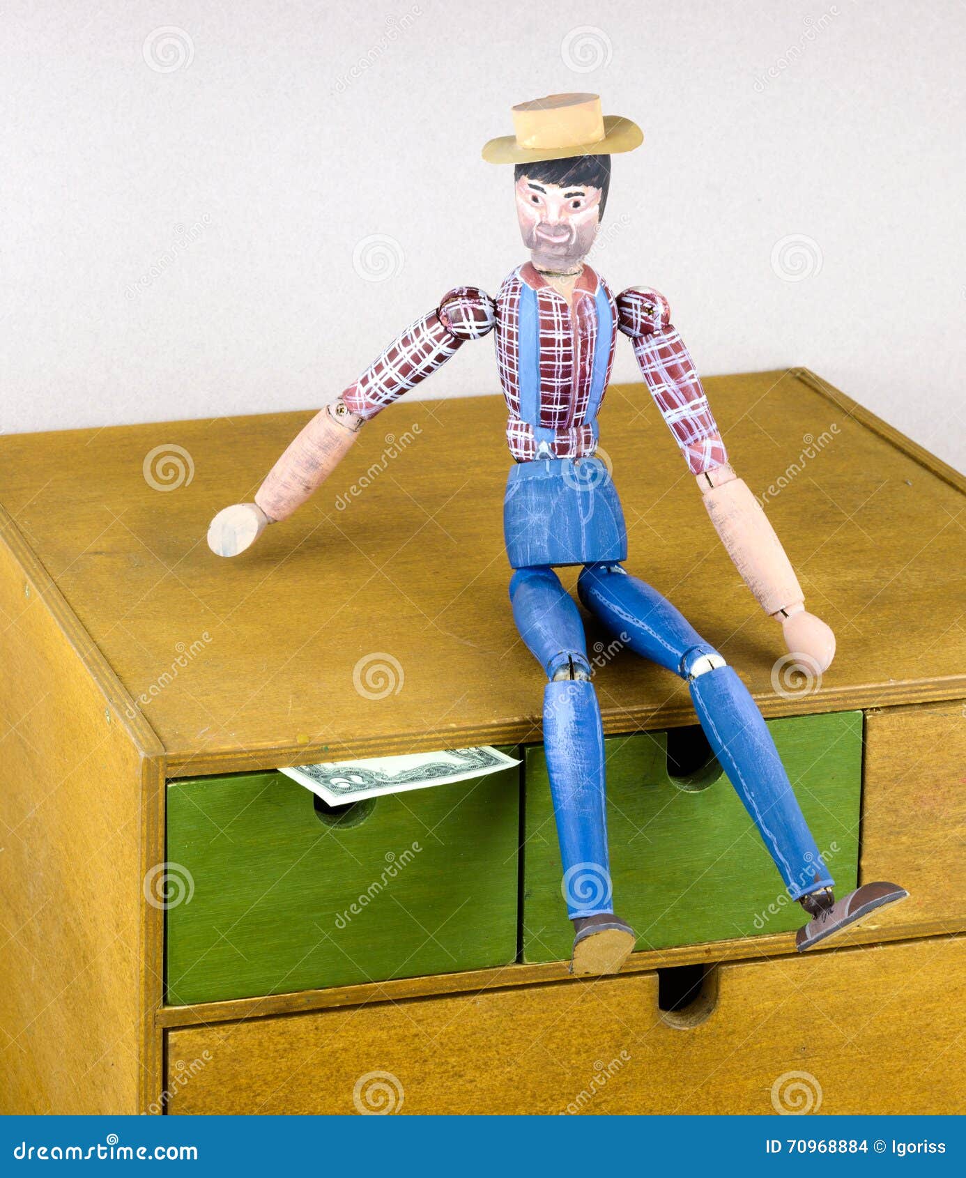 Wooden Man Hand-painted with Dollar in Box Stock Photo - Image of ...