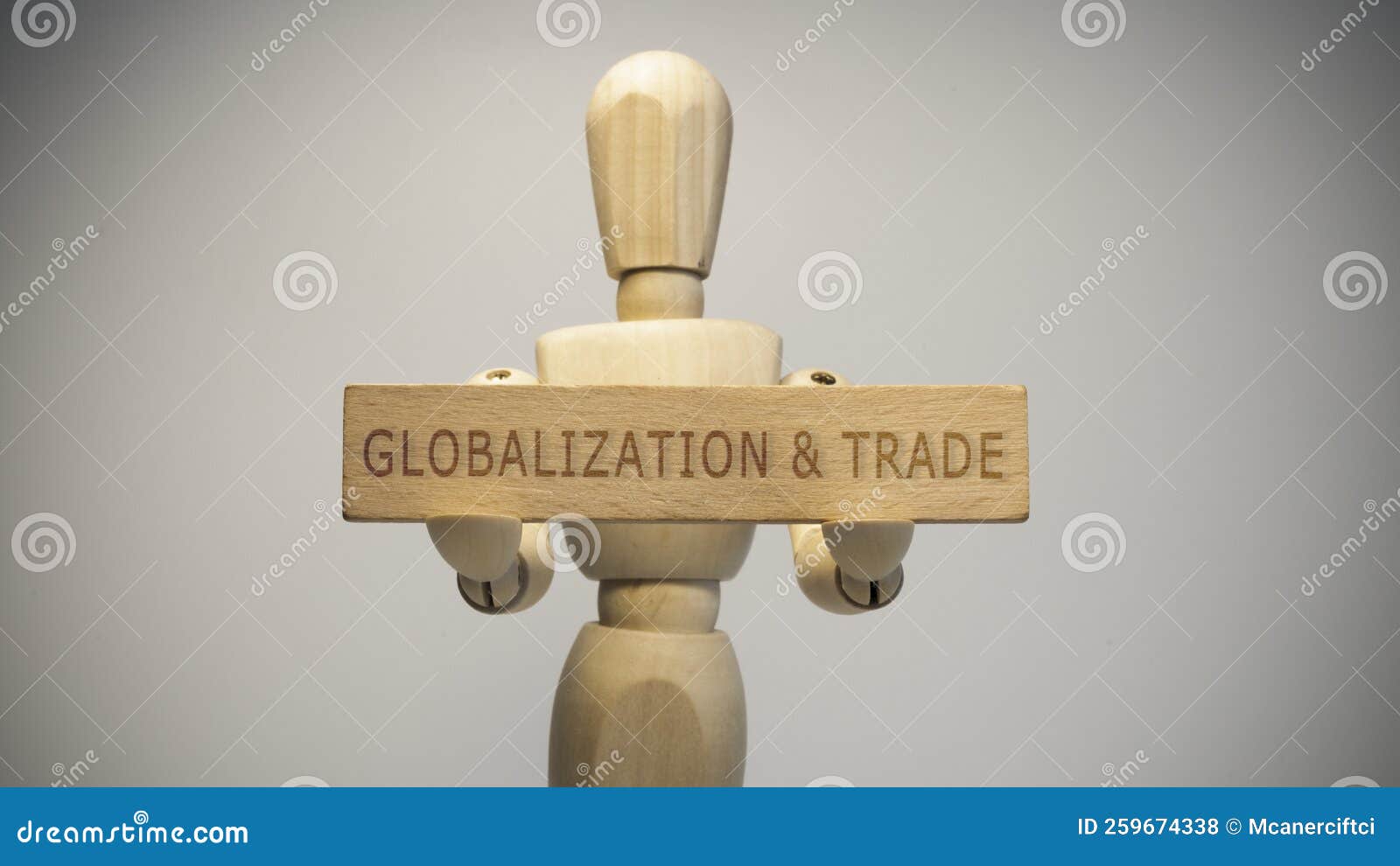 Wooden Man Holding Frame. Globalization and Trade Article Stock Photo ...