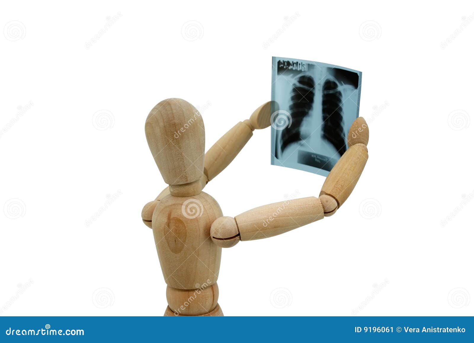 Wooden Man Looking at X-ray Image on White Backgro Stock Image - Image ...