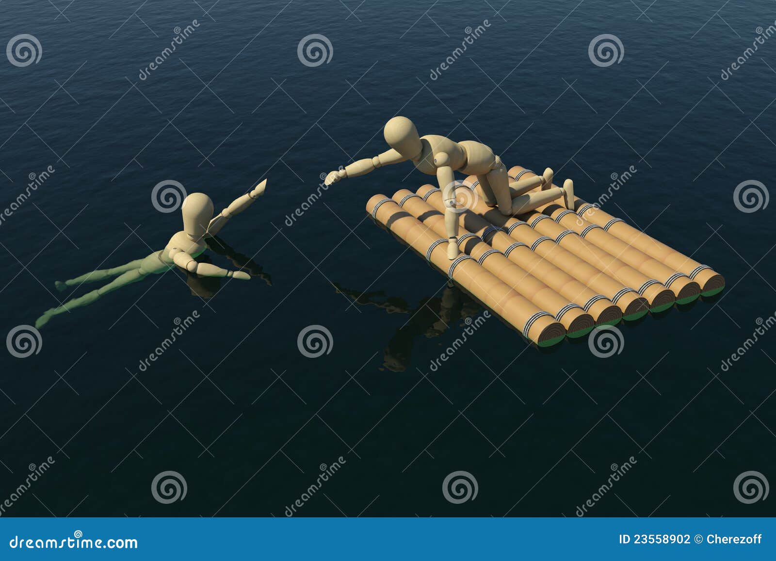 Wooden Man on a Raft Pulled a Drowning Man S Hand Stock Illustration ...
