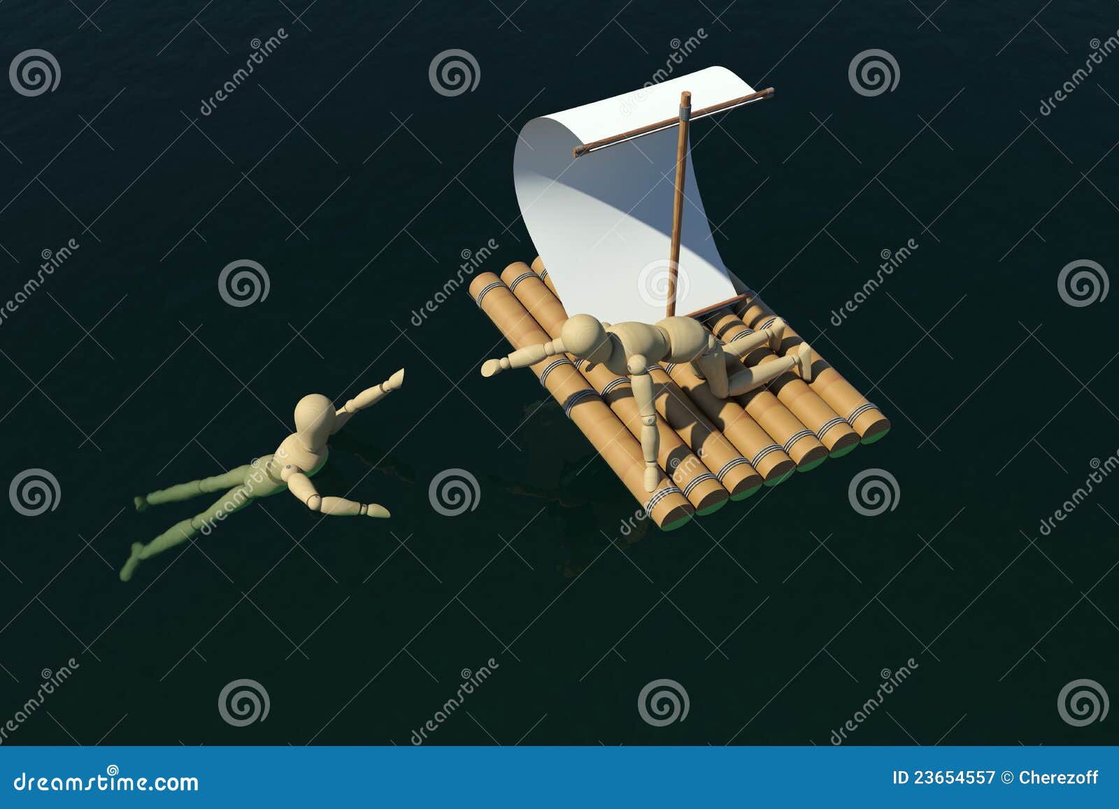 The Wooden Man on a Raft Pulled Out To a Drowning Stock Image - Image ...