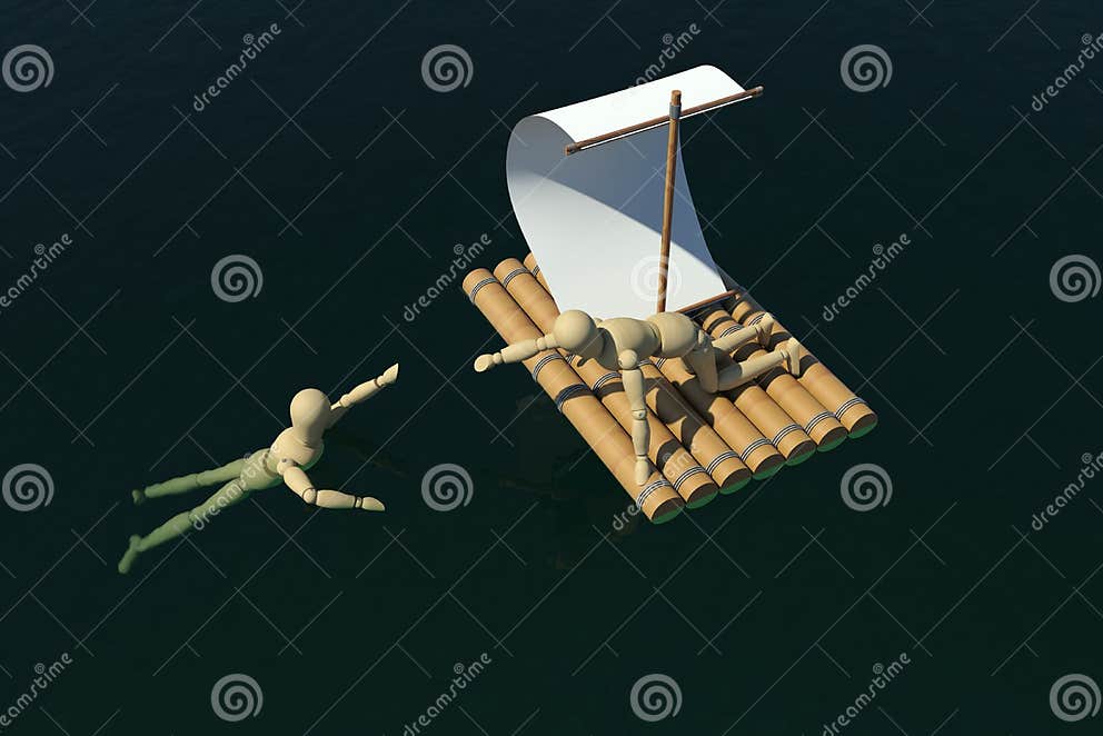 The Wooden Man on a Raft Pulled Out To a Drowning Stock Image - Image ...