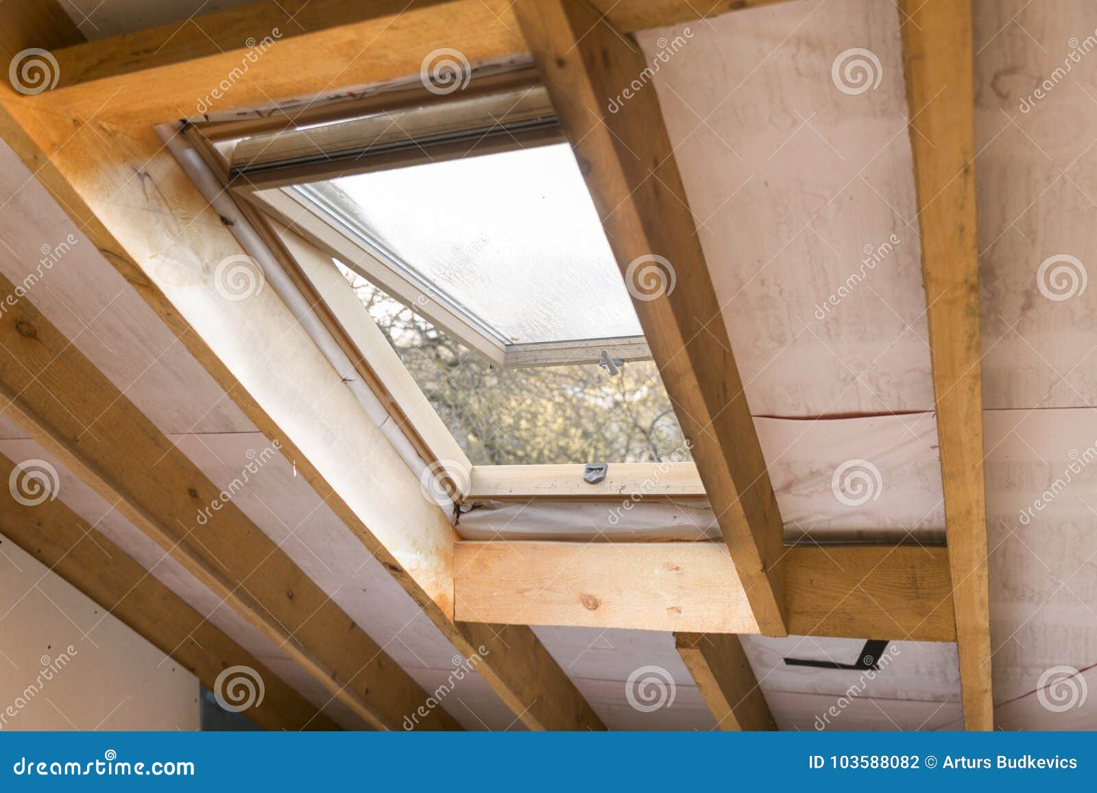 Wooden Mansard Or Skylight Window On Attic. Attic Renovation And ...