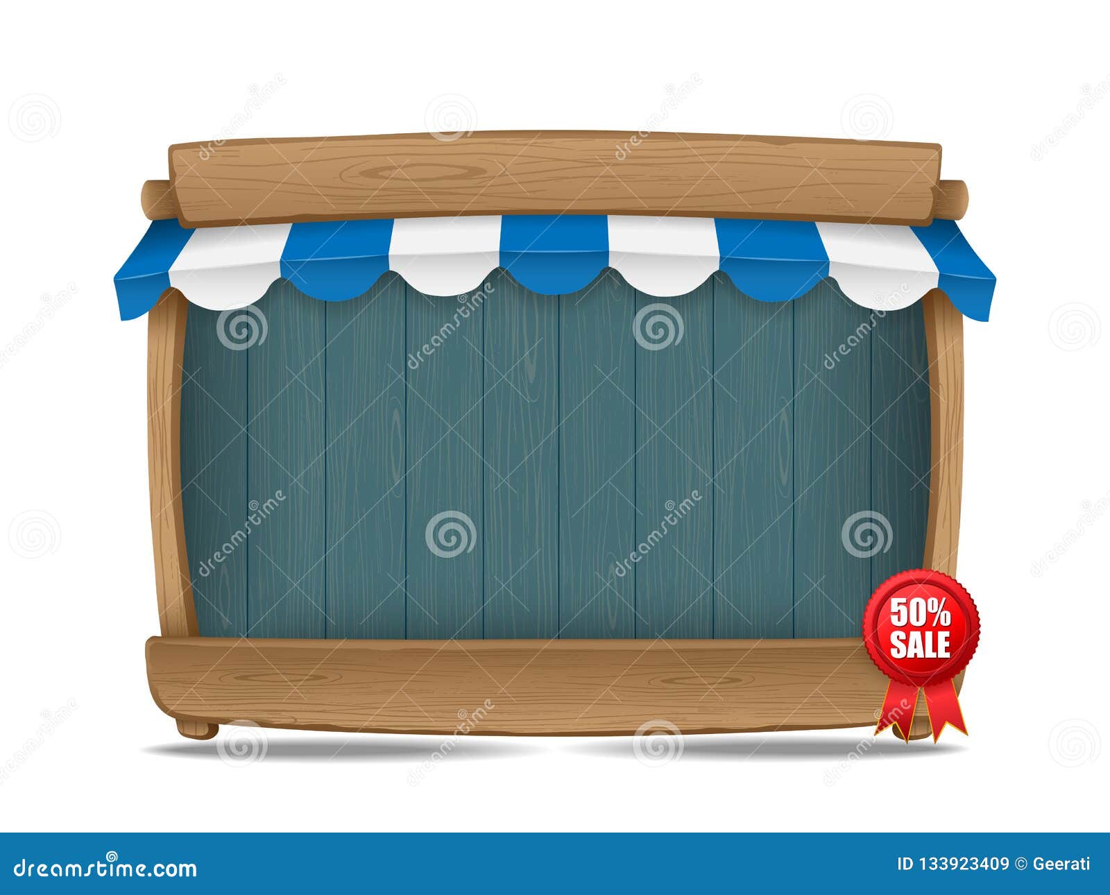 Wooden Market Stall With Red And Pink Awning On White Background ...