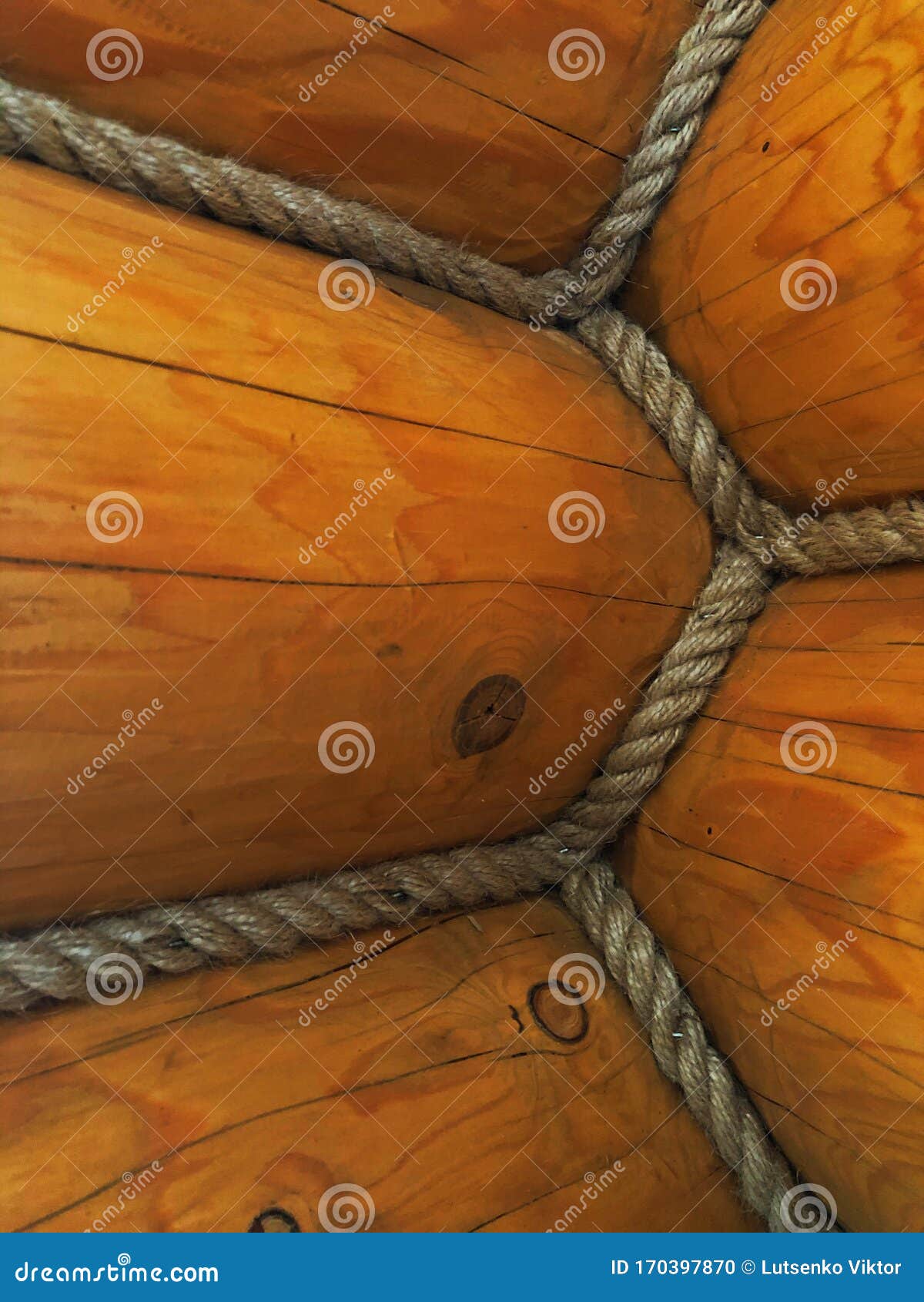 Wooden Masonry of Beams with a Rope between the Beams Stock Photo ...