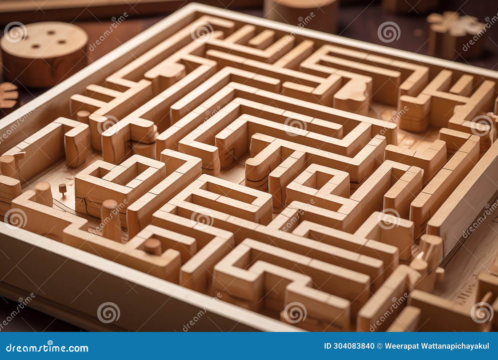 Wooden Maze Game Board on the Table Stock Illustration - Illustration ...