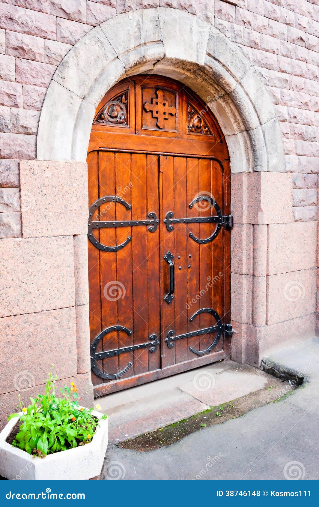 Wooden Medieval Gate in Stone Wall of Castle Stock Photo - Image of ...