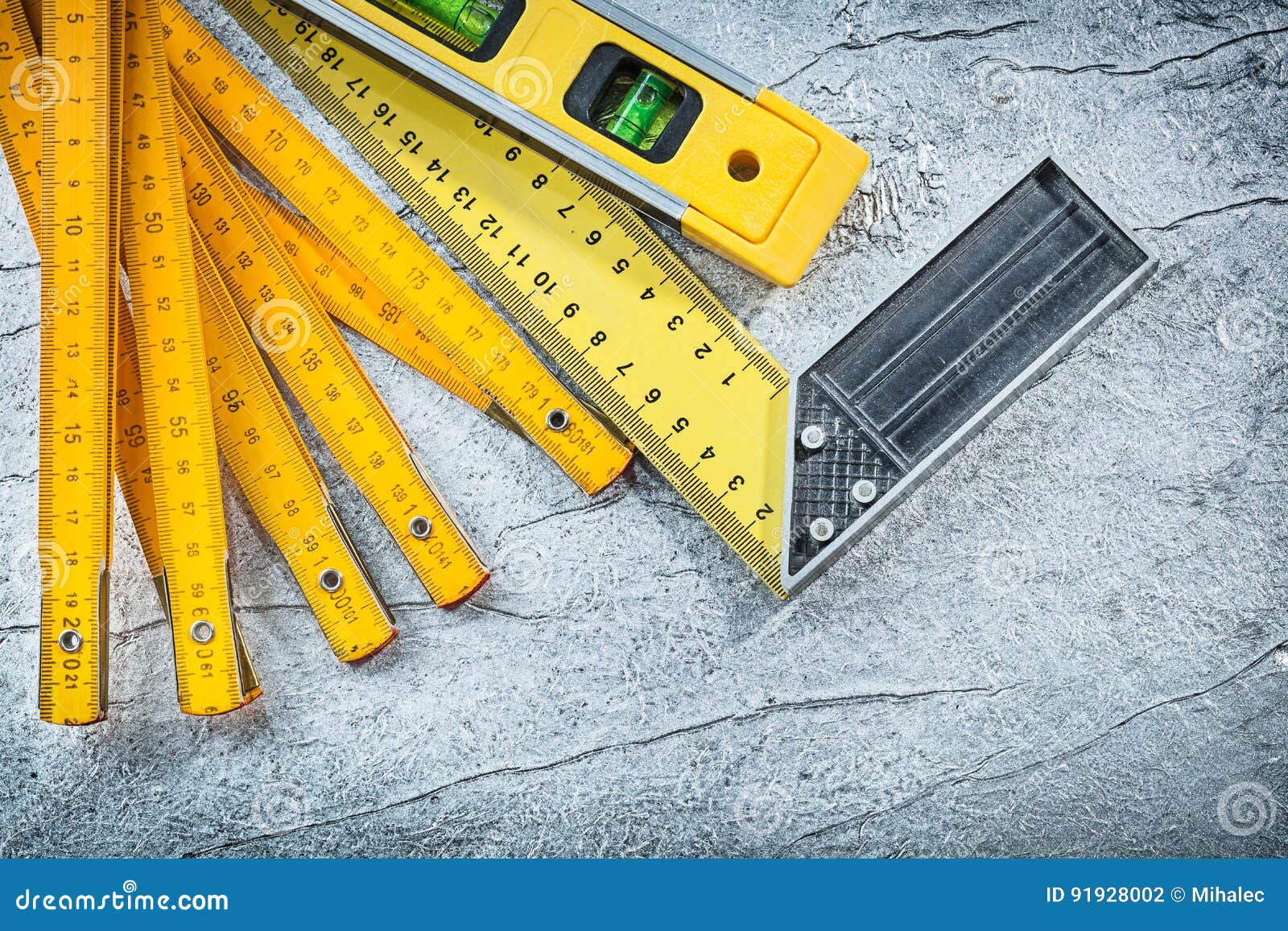 Wooden Meter Construction Level Try Square on Metallic Backgroun Stock ...