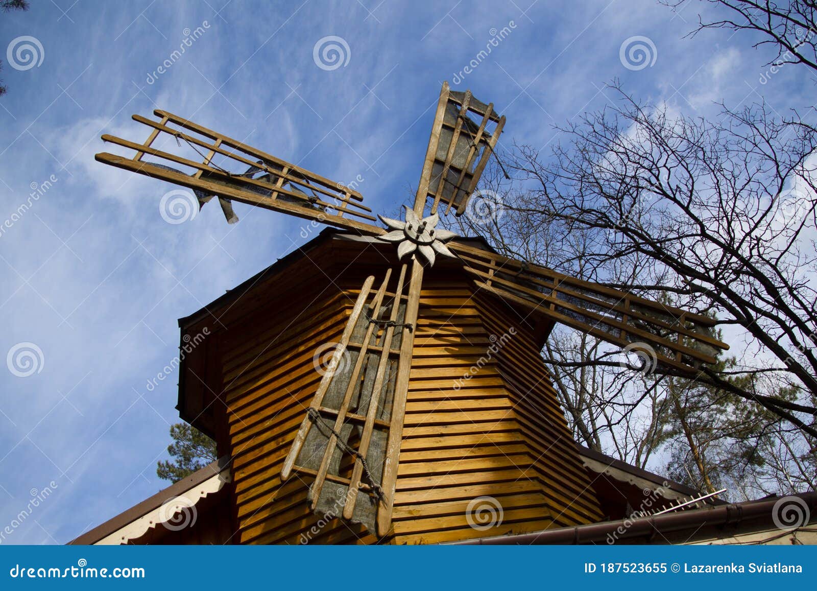 Wooden mill stock image. Image of summer, windmill, agriculture - 187523655