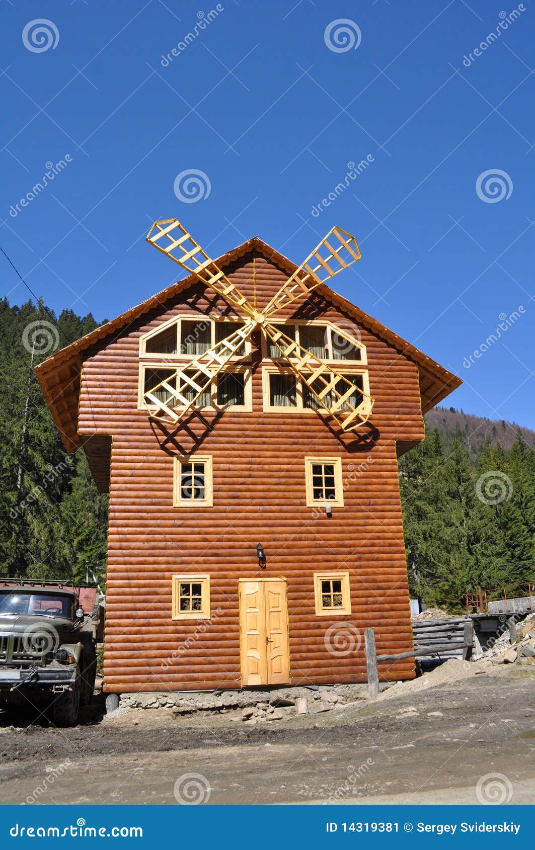 Wooden Mill On A Background Dark Blue Sky Stock Image - Image of ...