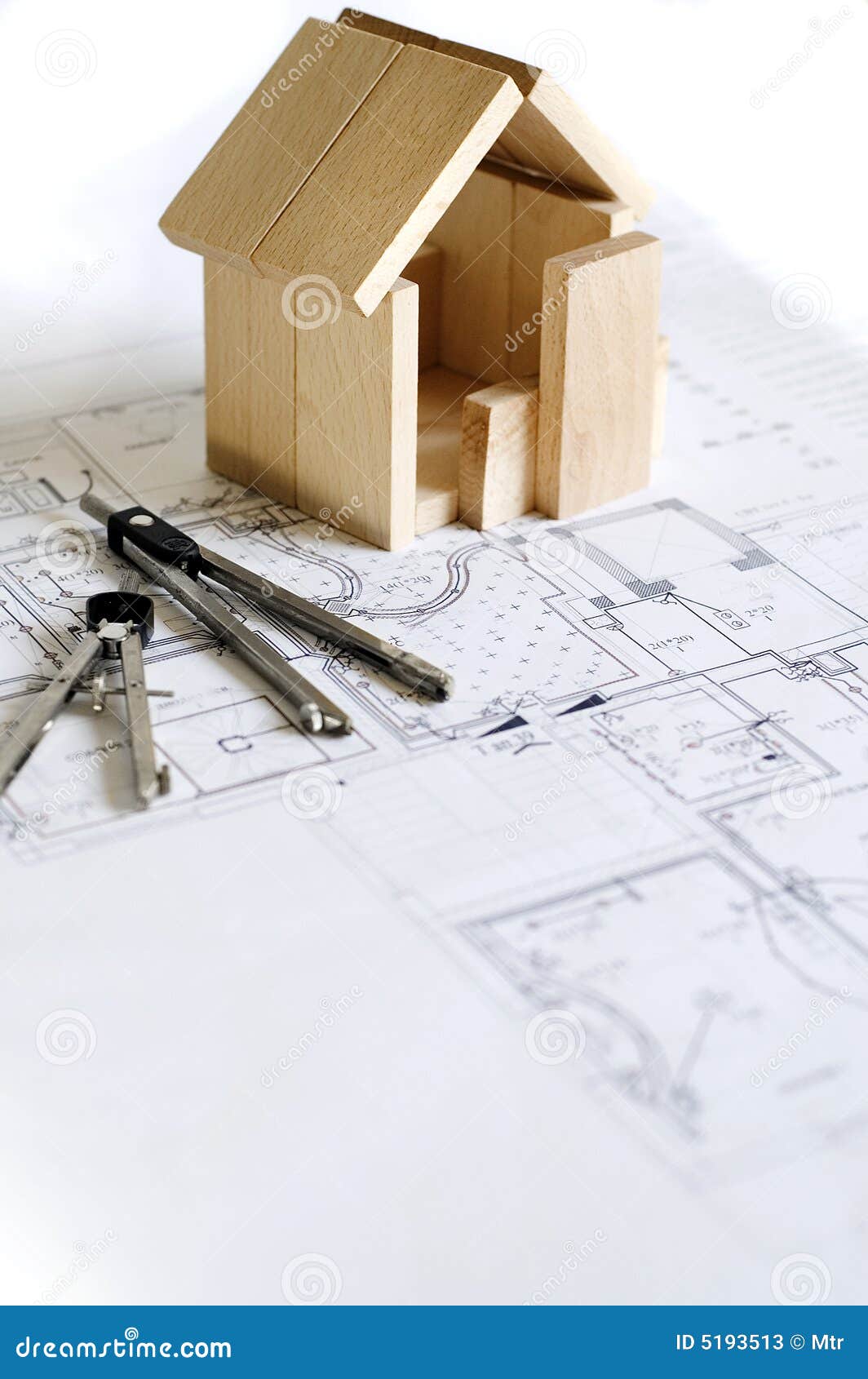 Wooden Model of House and Blueprints Stock Image - Image of drawing ...
