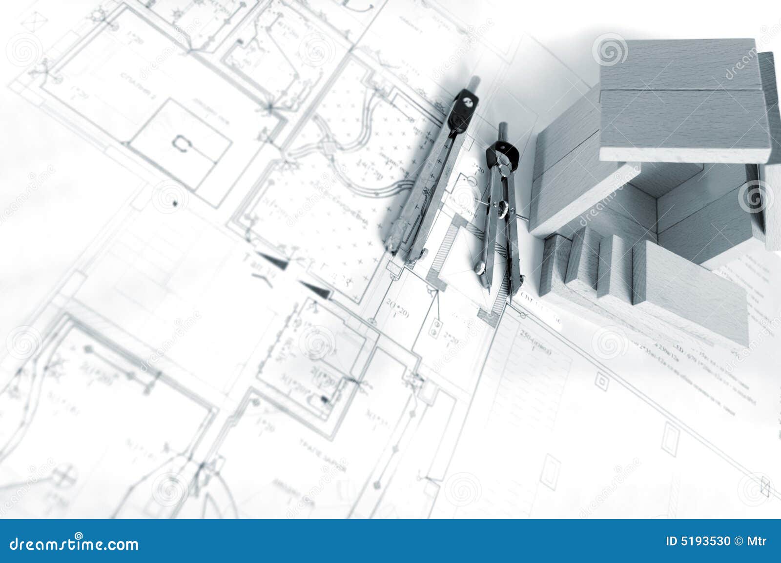 Wooden Model of House and Blueprints Stock Photo - Image of construct ...
