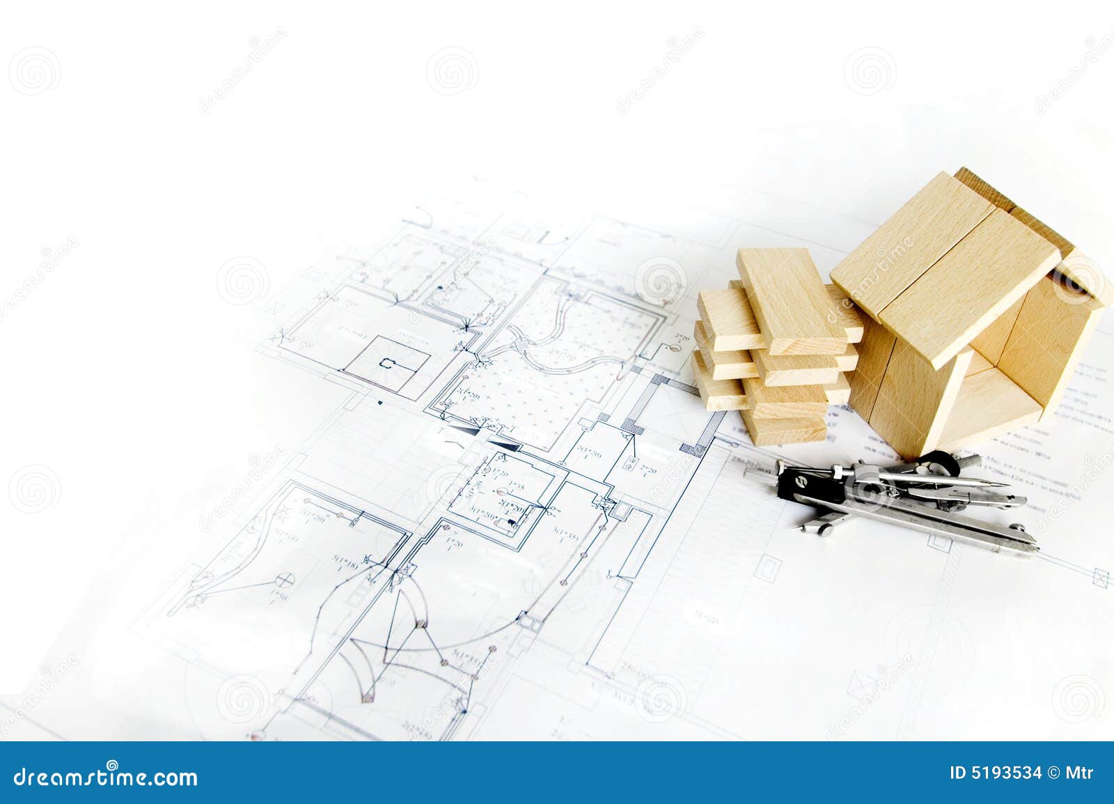 Wooden Model of House and Blueprints Stock Photo - Image of pencil ...