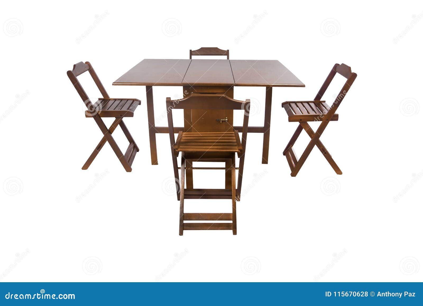 Wooden Modern Table with Chairs on White Background. Stock Photo ...