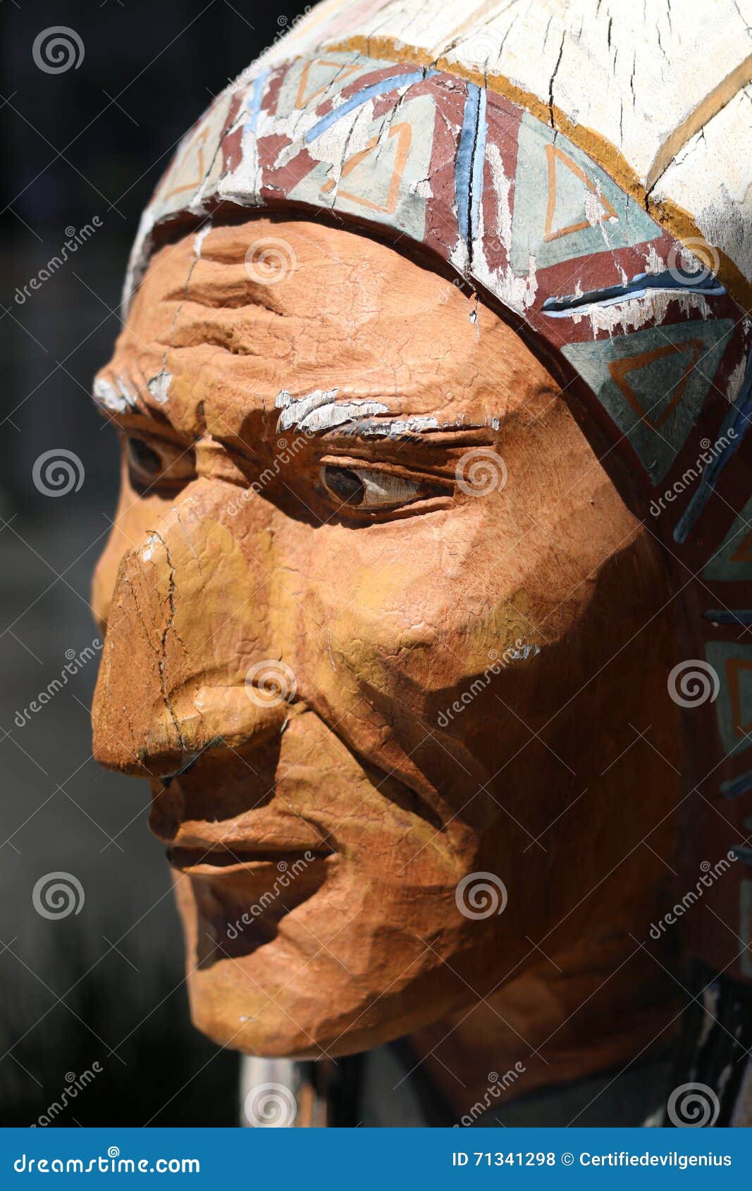 Wooden Native American Statue Stock Photo - Image of wise, stoic: 71341298