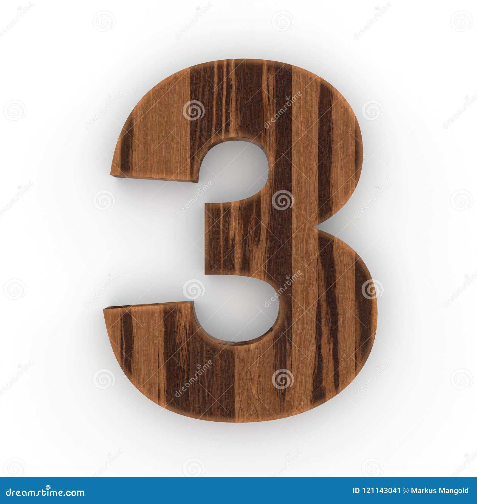 Wooden Number 3 Isolated on White Background Stock Illustration ...