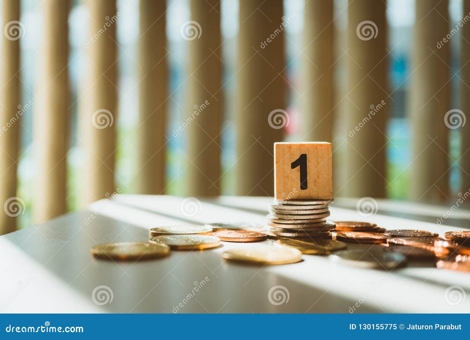 Wooden Number One on Stack Coins Stock Image - Image of challenge ...