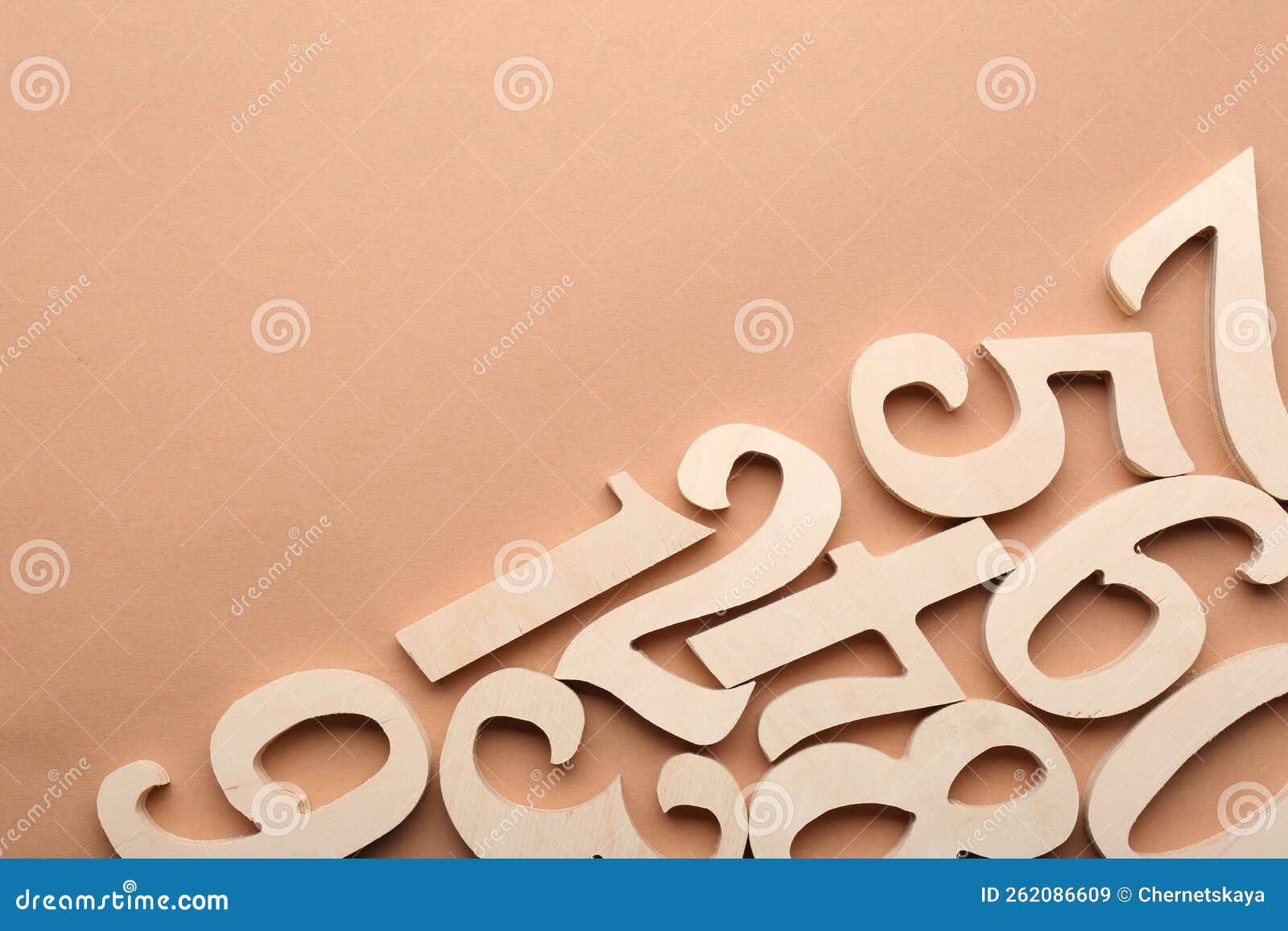 Wooden Numbers on Beige Background, Flat Lay. Space for Text Stock ...