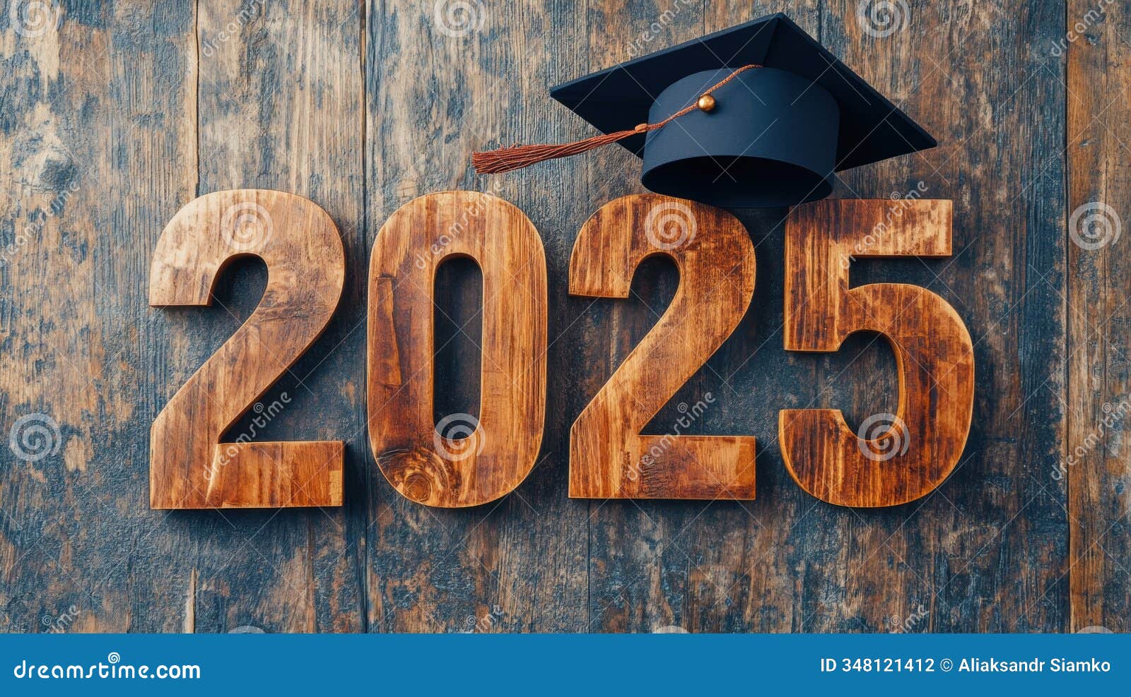 Wooden 2025 Numbers with Graduation Cap for 2025 Class Concept Stock ...