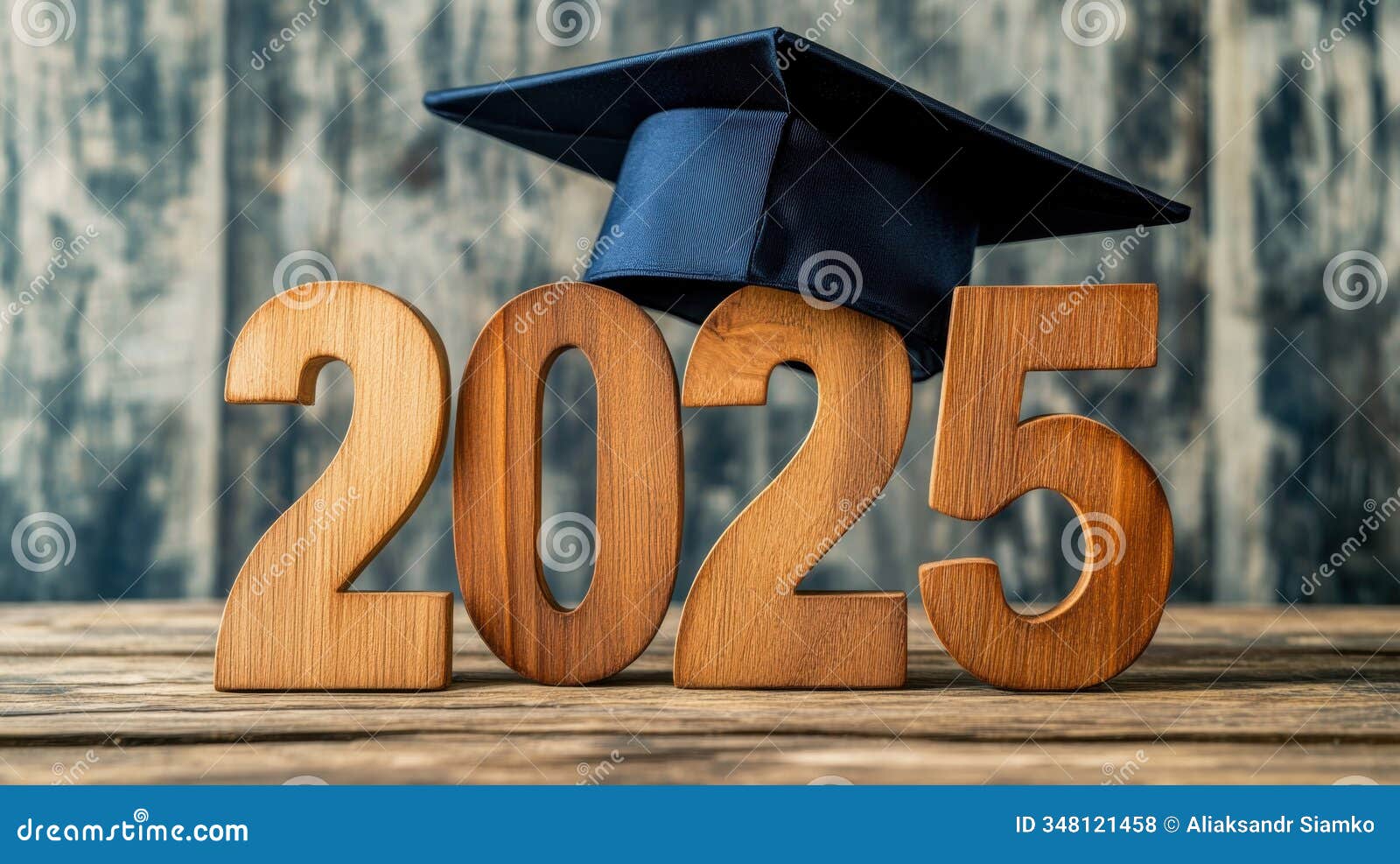 Wooden 2025 Numbers with Graduation Cap for 2025 Class Concept Stock ...