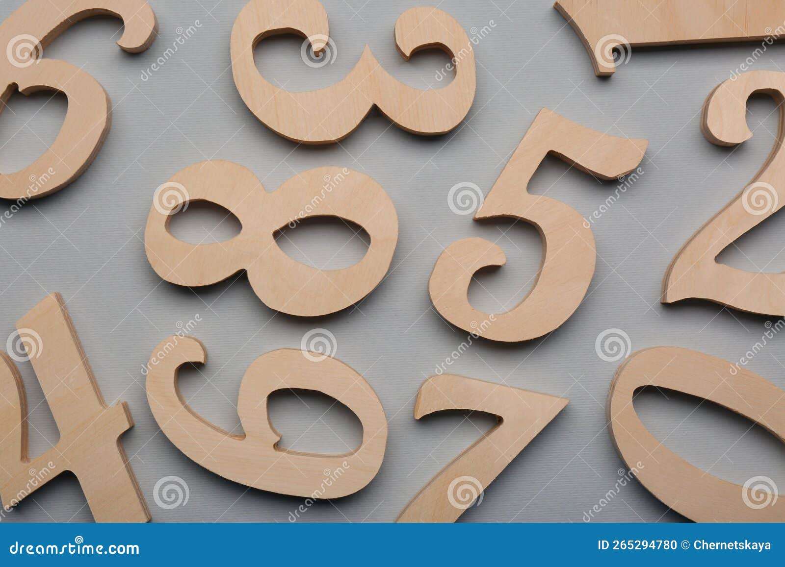 Wooden Numbers on Light Grey Background, Flat Lay Stock Photo - Image ...