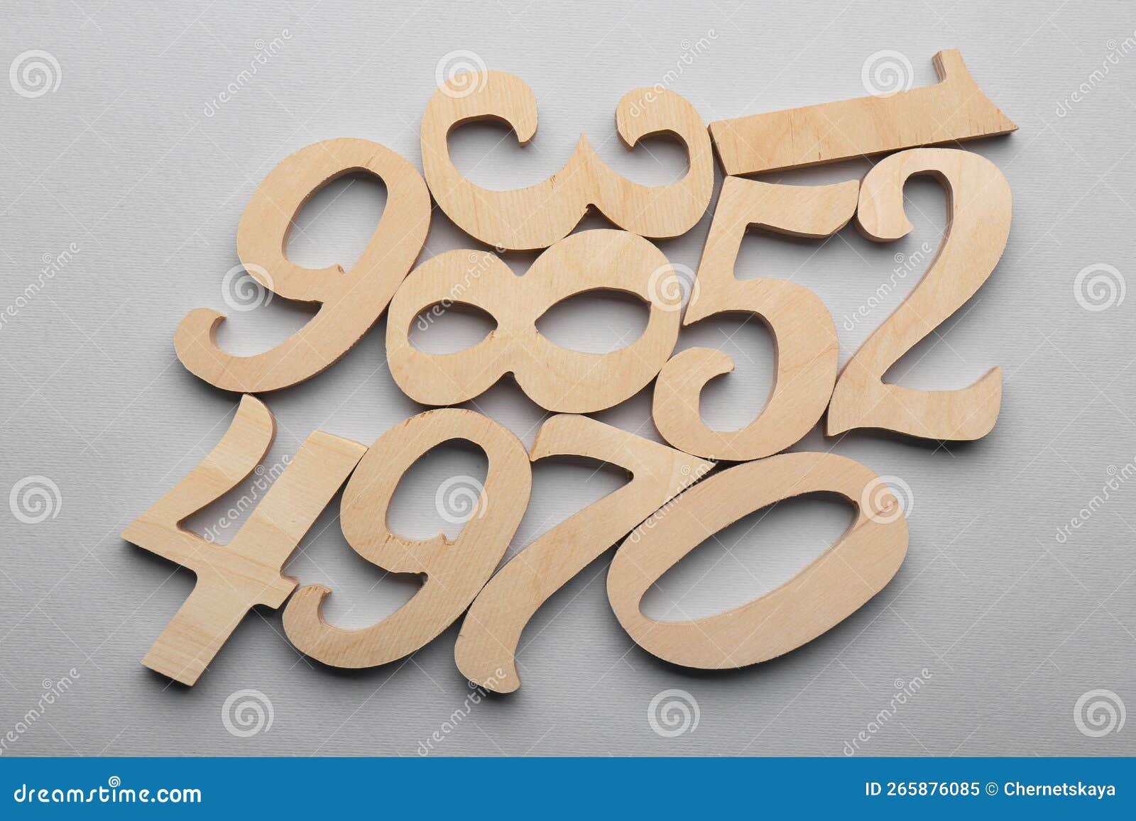 Wooden Numbers on Light Grey Background, Flat Lay Stock Image - Image ...