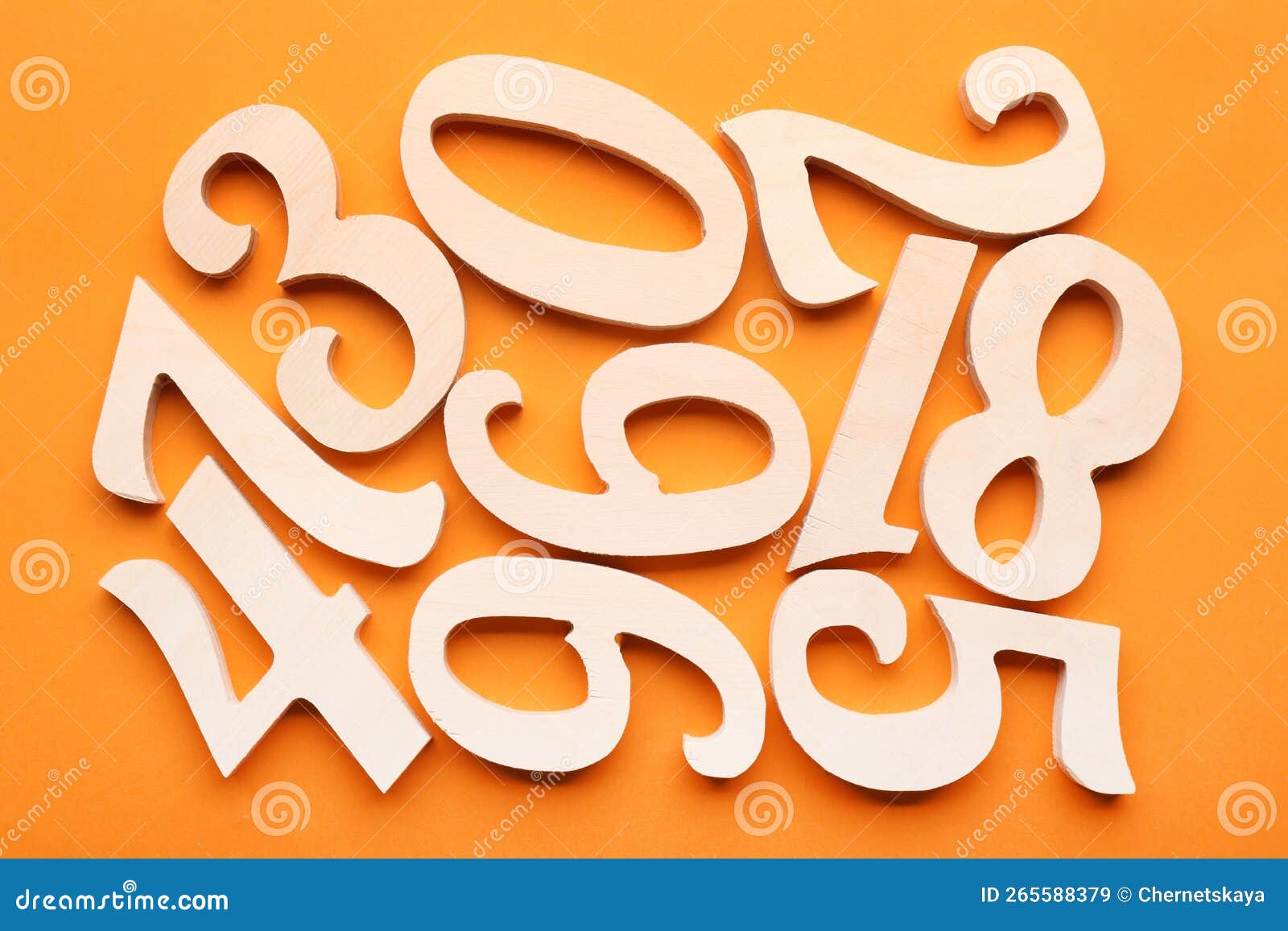 Wooden Numbers on Orange Background, Flat Lay Stock Image - Image of ...