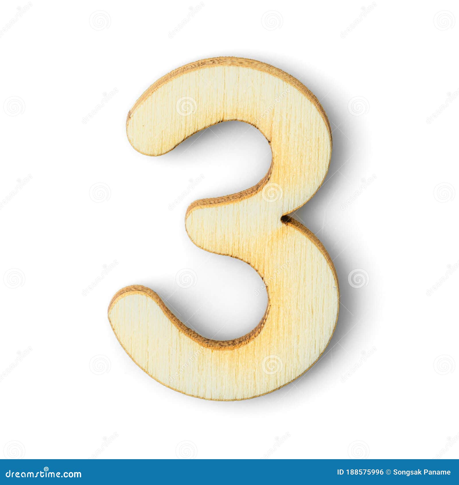 Wooden Numeric 3 with Shadow on White Stock Photo - Image of single ...