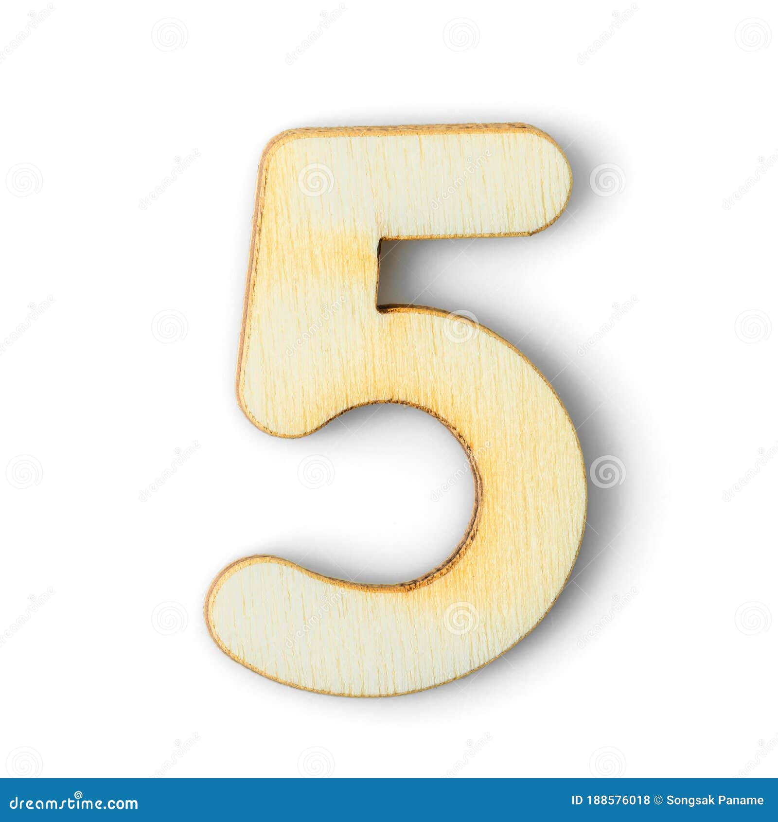 Wooden Numeric 5 With Shadow On White Stock Photo - Image of object ...