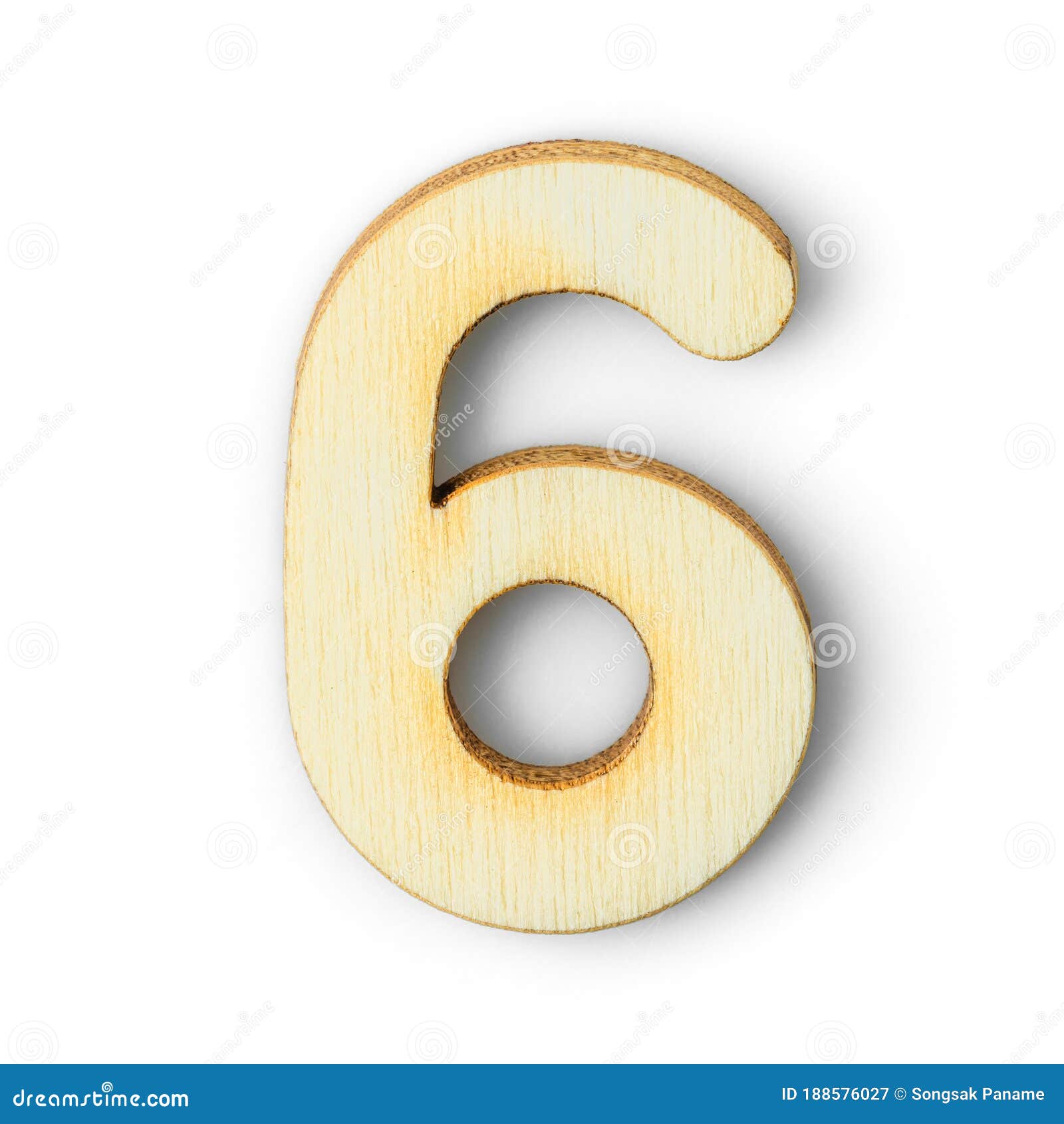 Wooden Numeric 6 with Shadow on White Stock Image - Image of antique ...