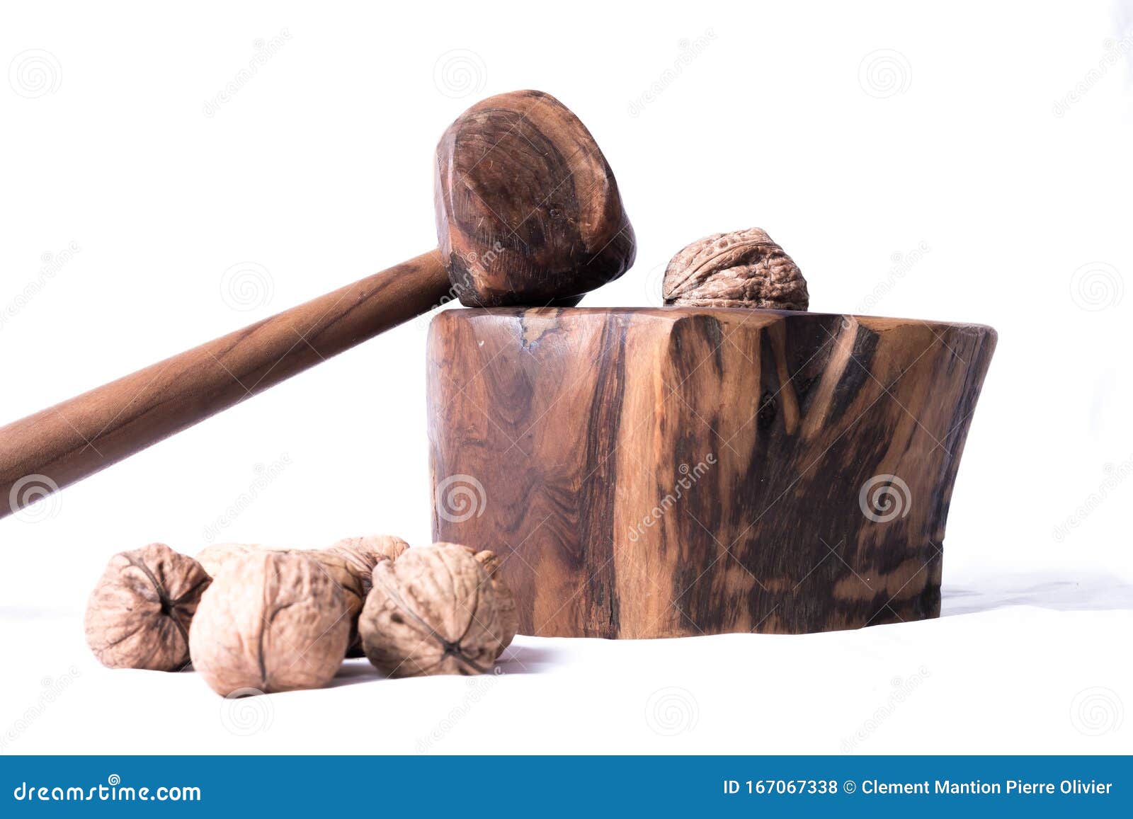 Wooden Nutcracker with Hammer and Some Nuts Stock Photo - Image of ...