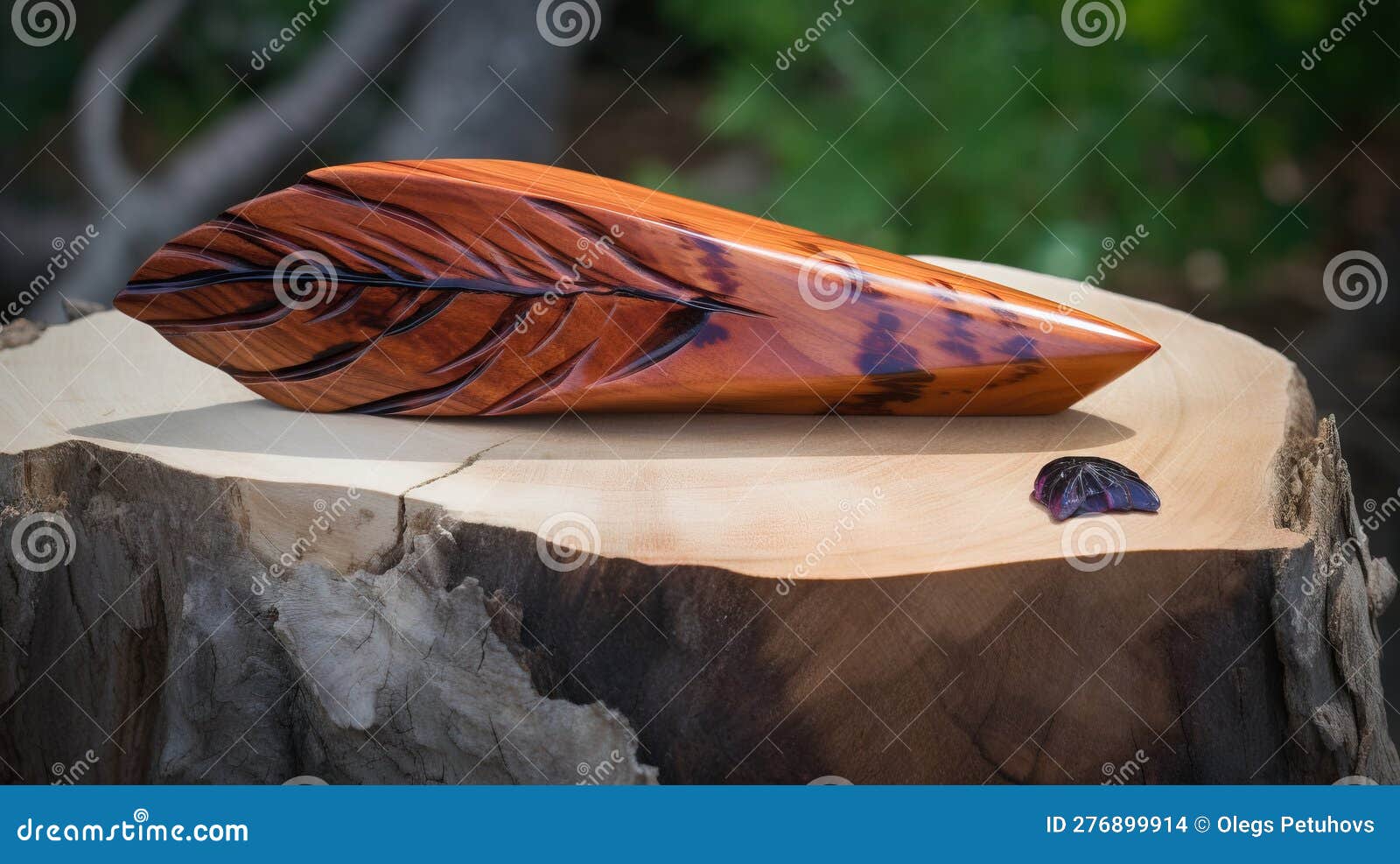 A Wooden Object Sitting on Top of a Tree Stump Next To a Leaf Stock ...