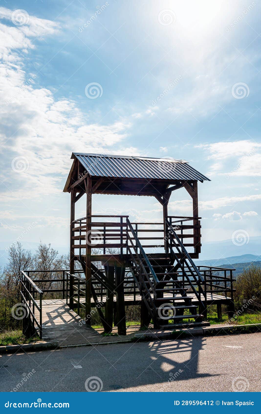 Wooden Observation Post in the Mountains Stock Photo - Image of forest ...