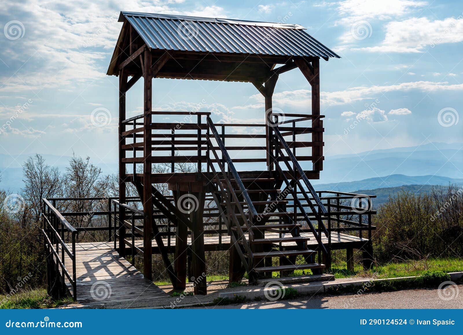 Wooden Observation Post in the Mountains Stock Photo - Image of wood ...