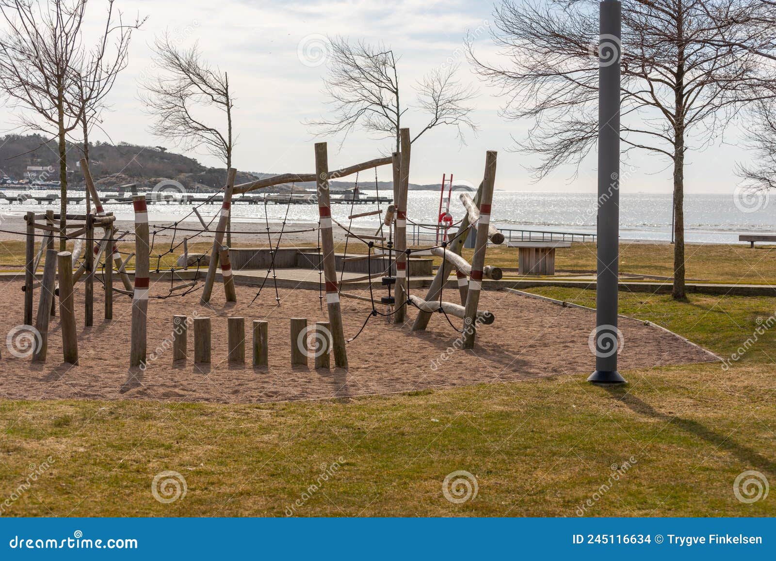 Wooden Obstacle Course at a Playground by a Beach.. Stock Photo - Image ...
