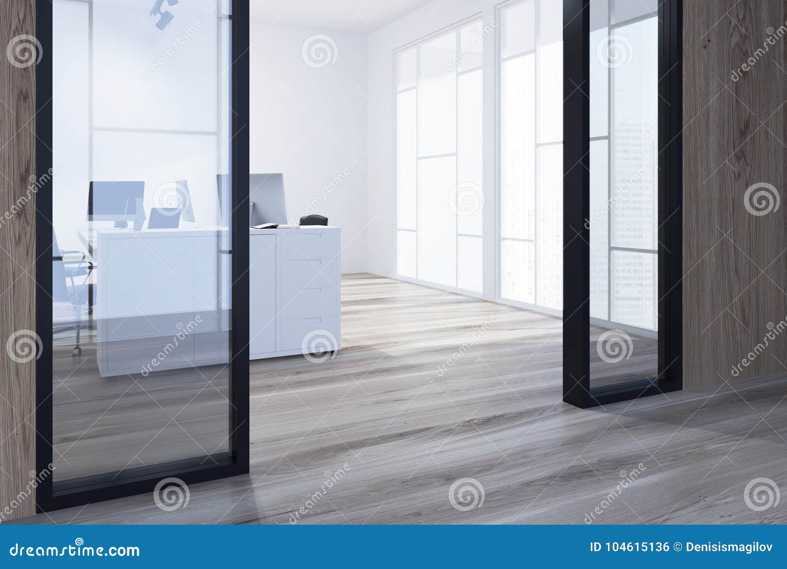 Wooden office, open door stock illustration. Illustration of furniture ...